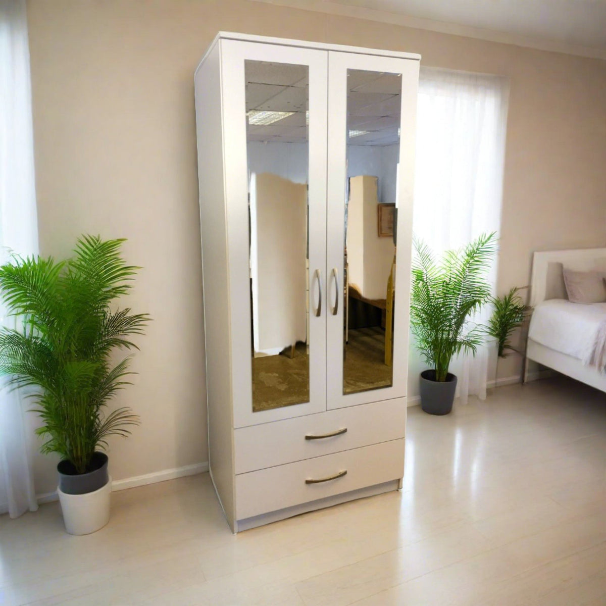 JJ 2 Door 2 drawer mirrored robe – Beds4Us