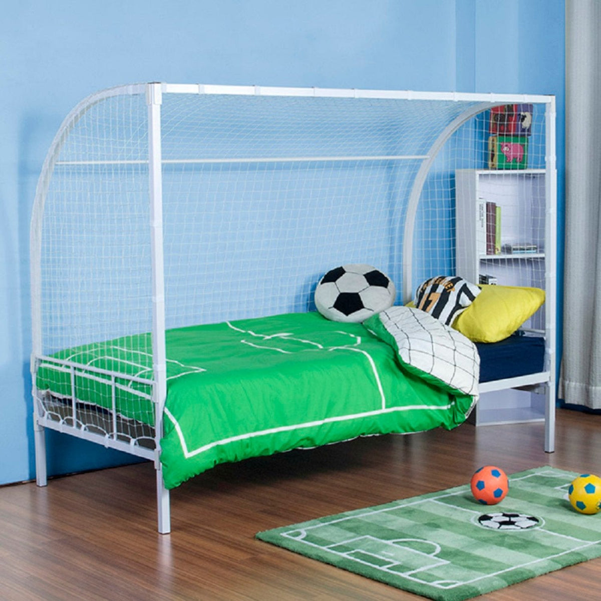 White Football Goal Children's Single Metal Bed – Beds4Us
